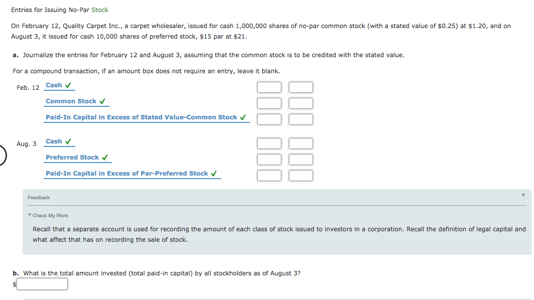 Solved Entries for Issuing No-Par Stock On February 12, | Chegg.com