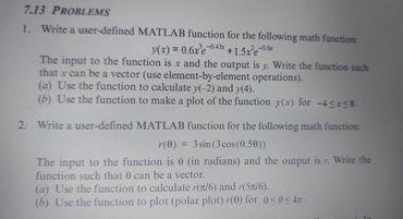 Solved 7.13 PRORLEMS 1. Write a user-defined MATLAB function | Chegg.com