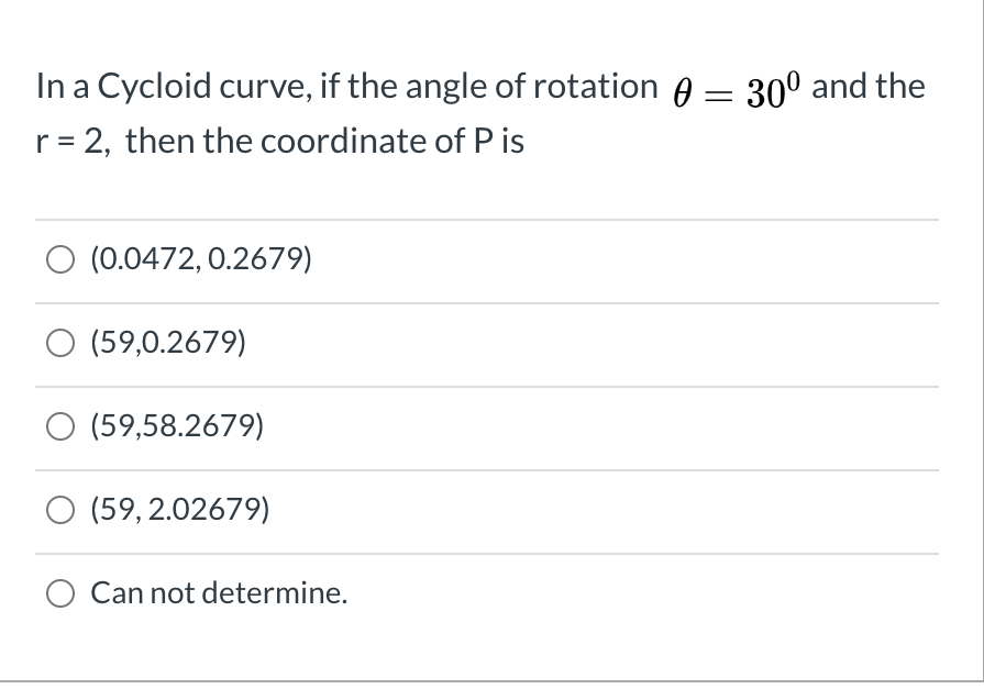 Solved In a Cycloid curve, if the angle of rotation A = 30° | Chegg.com