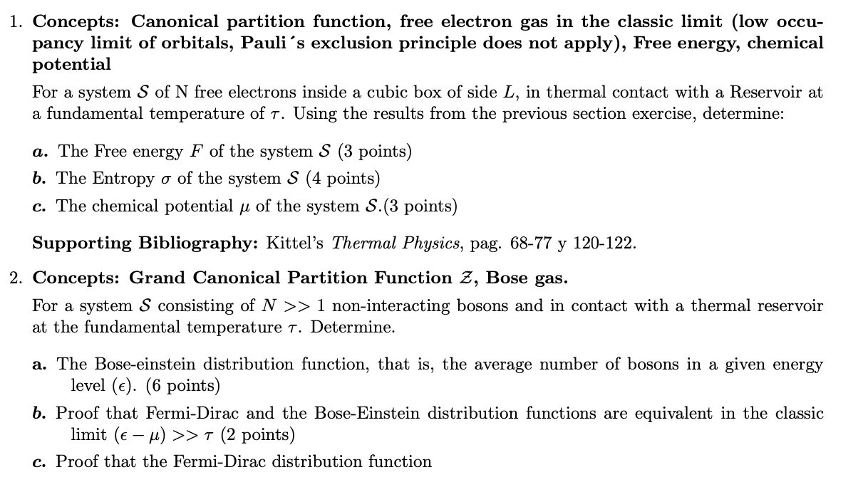 Solved 1. Concepts: Canonical partition function, free | Chegg.com
