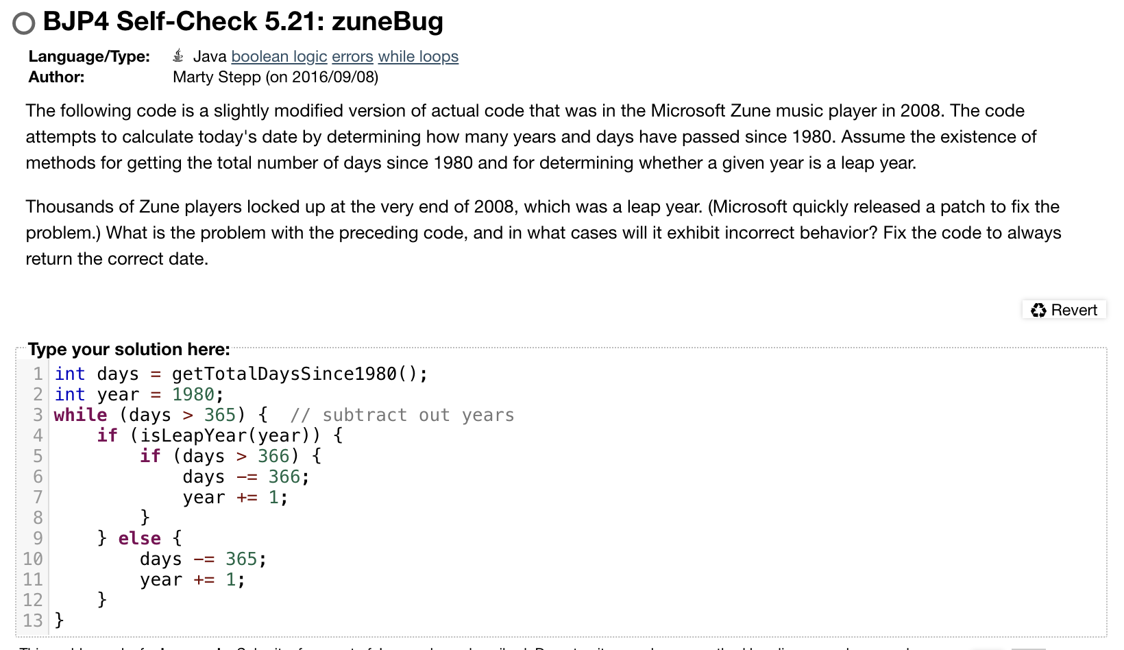 O BJP4 Self-Check 5.21: zuneBug Language/Type: Java | Chegg.com