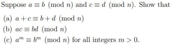 Solved Suppose a b(mod n) and c d (mod n). Show that (a) ac | Chegg.com
