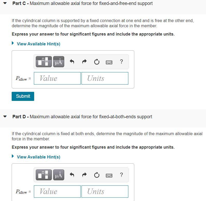 Solved To determine the maximum allowable axial force | Chegg.com