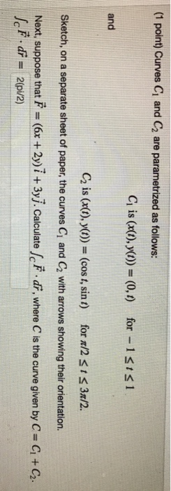 Solved (1 point) Curves Ci and C2 are parametrized as | Chegg.com