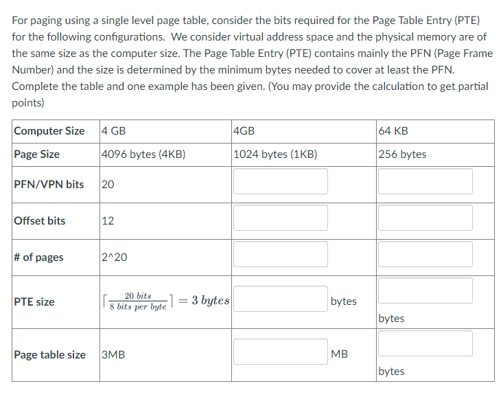 Solved For paging using a single level page table, consider | Chegg.com