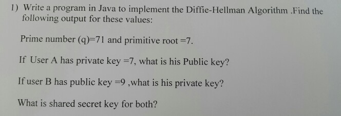 Solved 1) Write a program in Java to implement the | Chegg.com