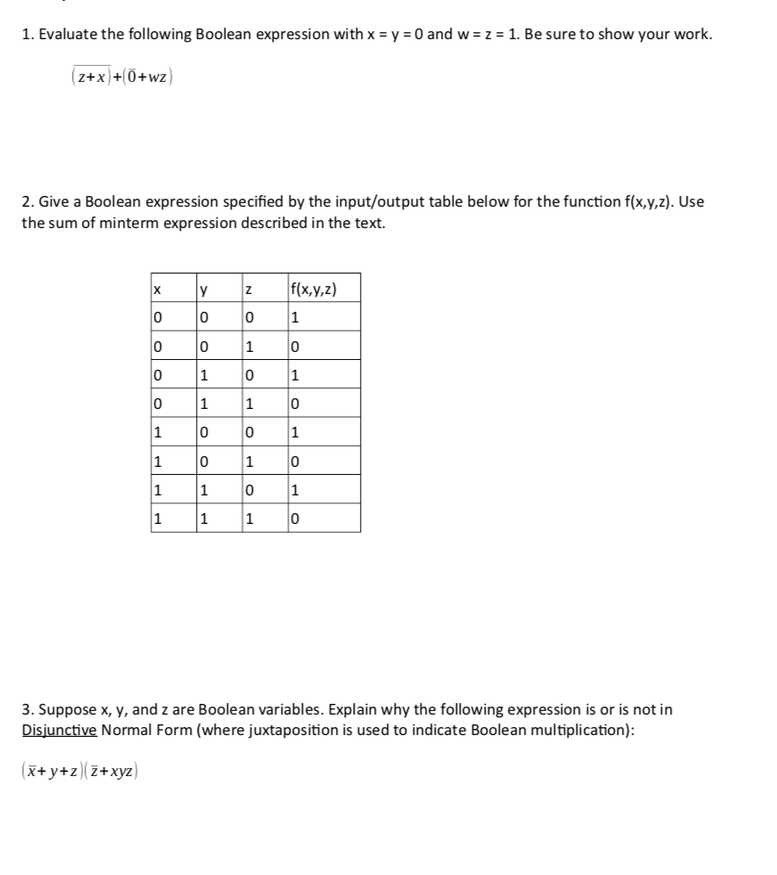 Solved 1. Evaluate the following Boolean expression with x y | Chegg.com