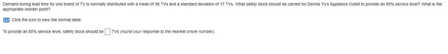 Solved appropriate reorder point? Click the icon to view the | Chegg.com