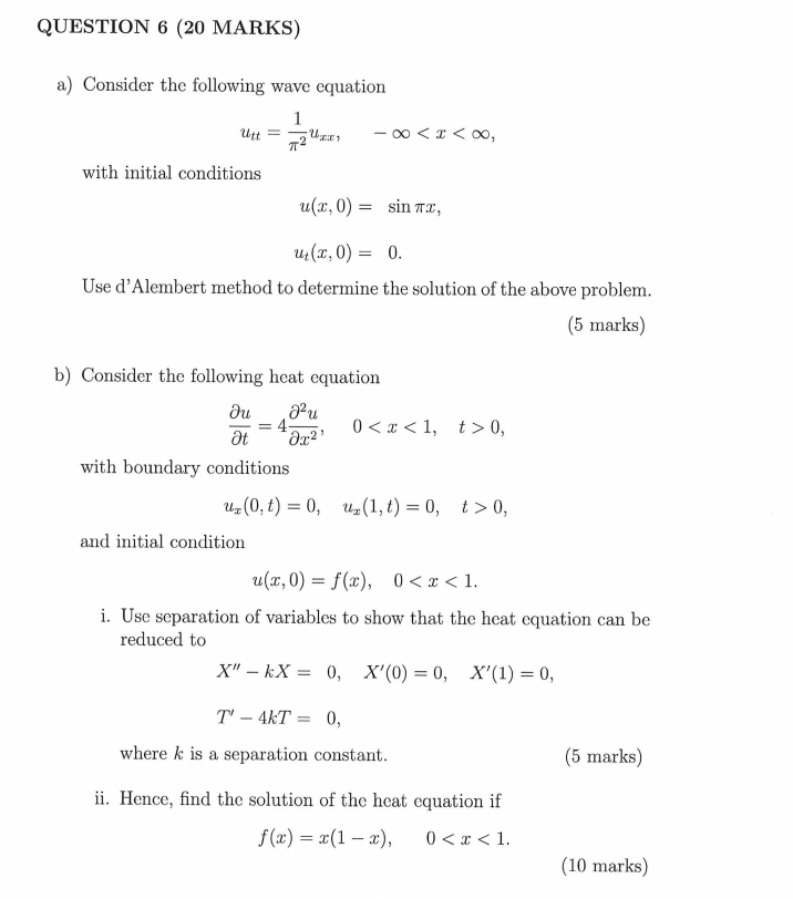 Solved QUESTION 6 (20 MARKS) a) Consider the following wave | Chegg.com