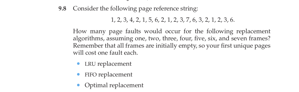 Consider the following page reference string 9.8 1, | Chegg.com