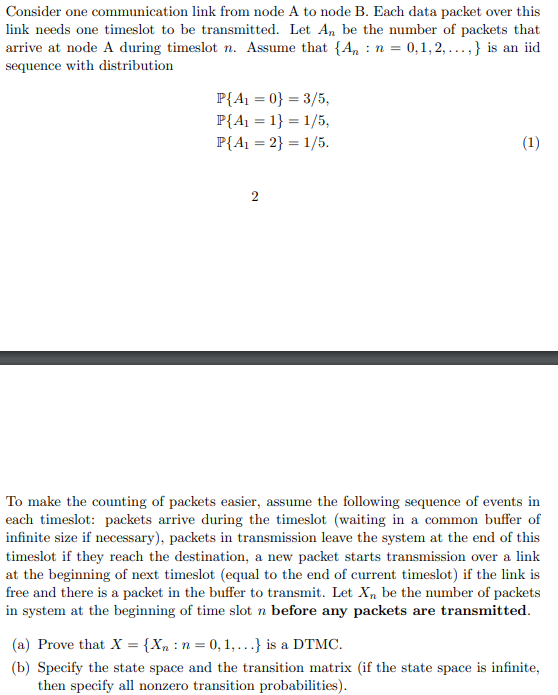 Consider one communication link from node A to node | Chegg.com