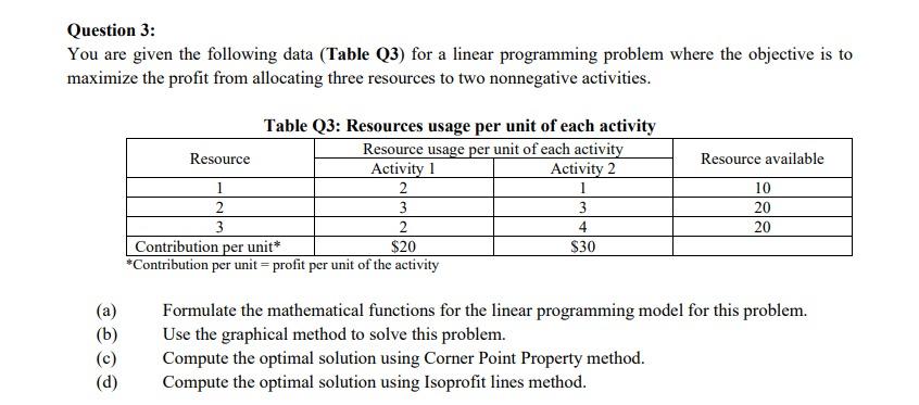 Solved Question 3: You are given the following data (Table | Chegg.com