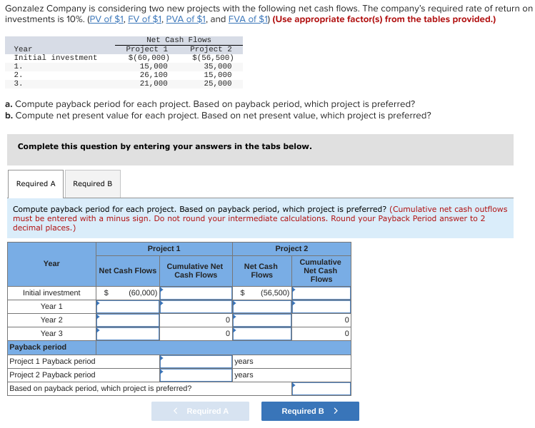 Solved Gonzalez Company is considering two new projects with | Chegg.com