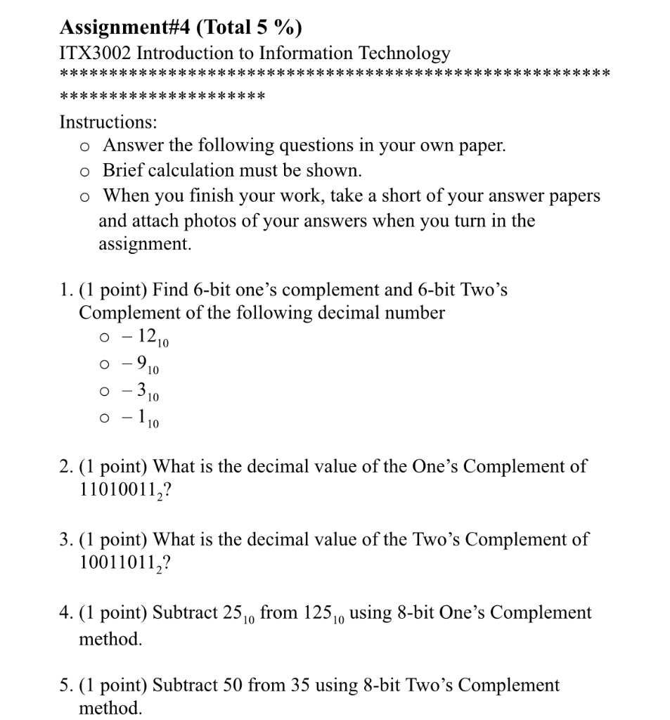 Solved Assignment\#4 (Total 5% ) ITX3002 Introduction to | Chegg.com