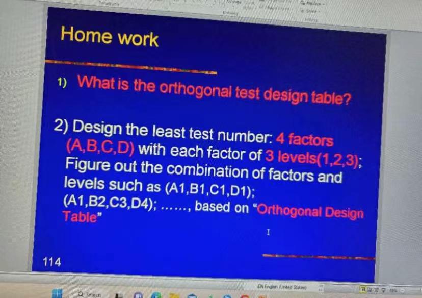 Solved Home Work 1 What Is The Orthogonal Test Design 