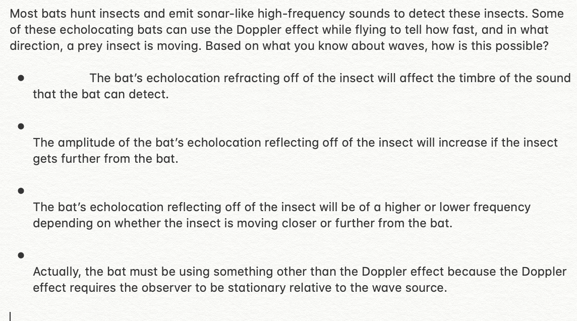 Solved Most bats hunt insects and emit sonar-like | Chegg.com