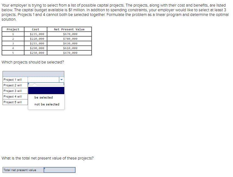 Solved Your employer is trying to select from a list of | Chegg.com