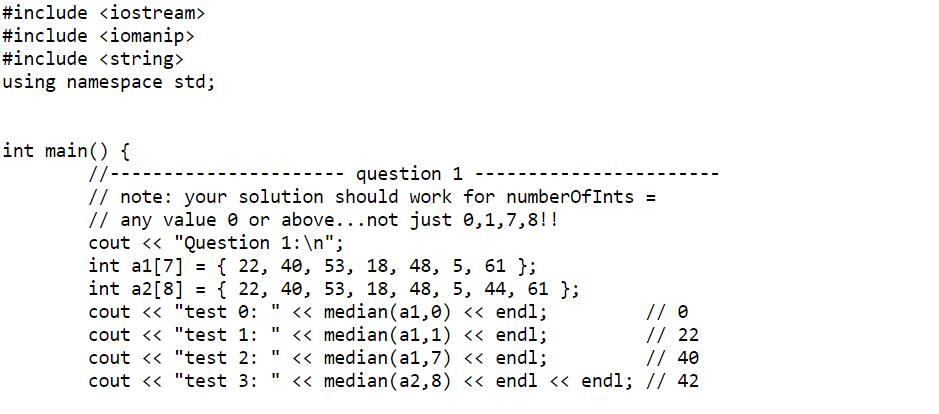 Solved Write a free function called median that is given a | Chegg.com