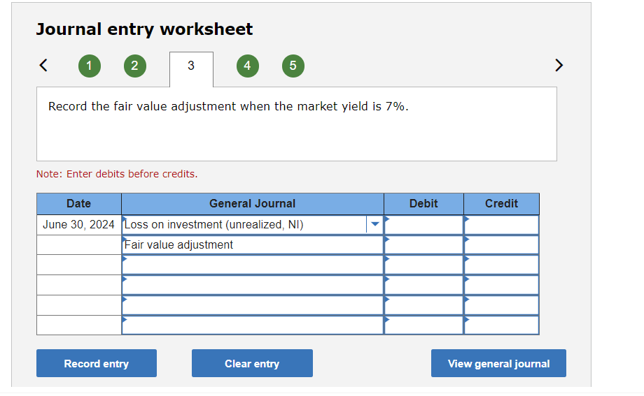 Solved Journal entry worksheet 5 Record the fair value | Chegg.com