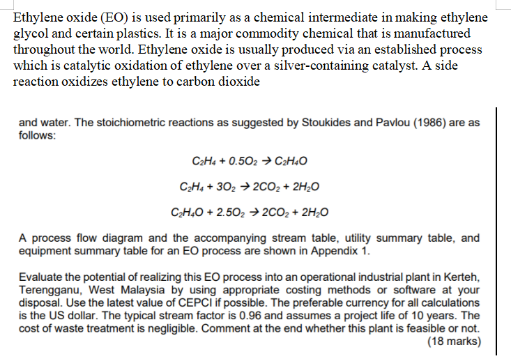 Ethylene oxide (EO) is used primarily as a chemical | Chegg.com