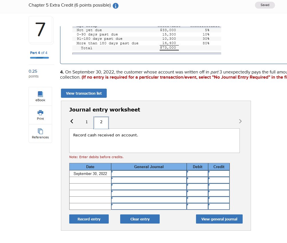 Solved Chapter 5 Extra Credit (6 points possible) i Saved 7 | Chegg.com