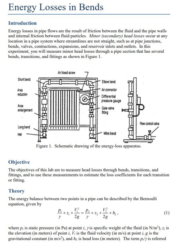 Energy Losses in Bends Introduction Energy losses in | Chegg.com