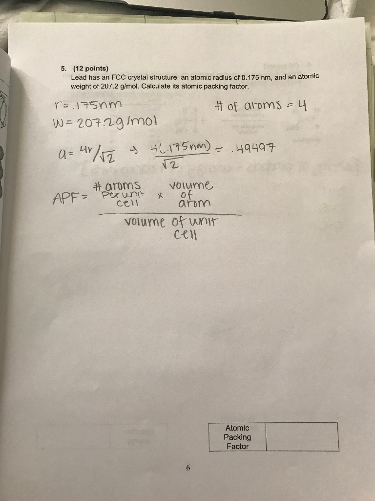 Solved 5. (12 points) Lead has an FCC crystal structure, an | Chegg.com