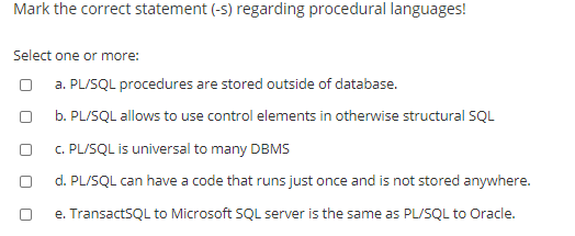 Solved Mark the correct statement (-5) regarding procedural | Chegg.com
