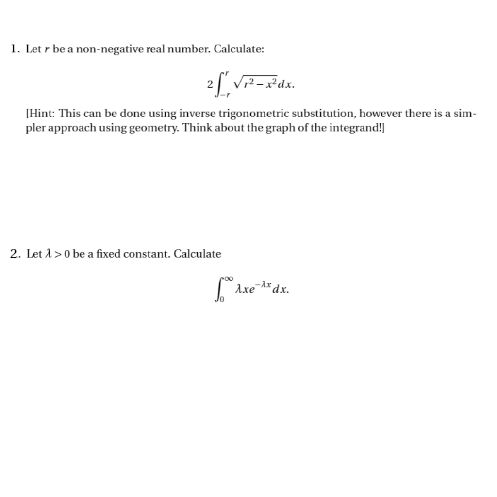 Solved 1. Let r be a non-negative real number. Calculate: 2 | Chegg.com