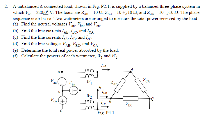 Solved A unbalanced Δ-connected load, shown in Fig. P2.1, is | Chegg.com