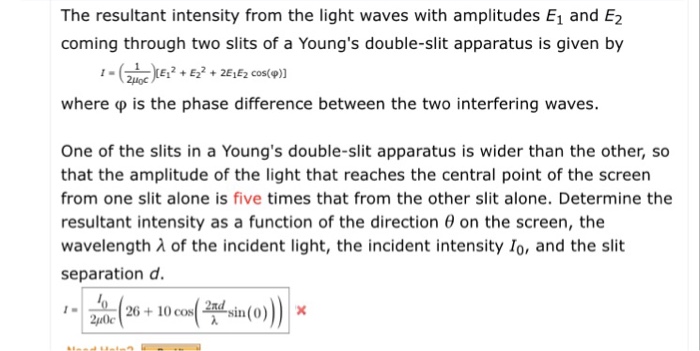 Solved The resultant intensity from the light waves with | Chegg.com