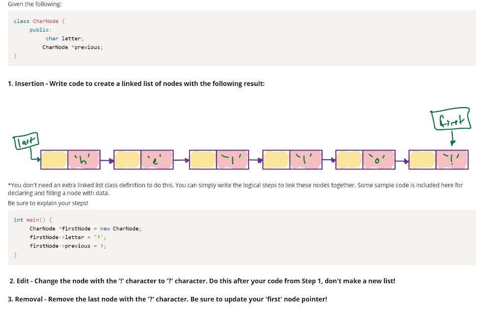 Solved Given the following: class CharNode \{ public: char | Chegg.com