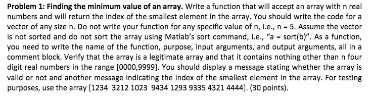Solved Problem 1: Finding the minimum value of an array. | Chegg.com