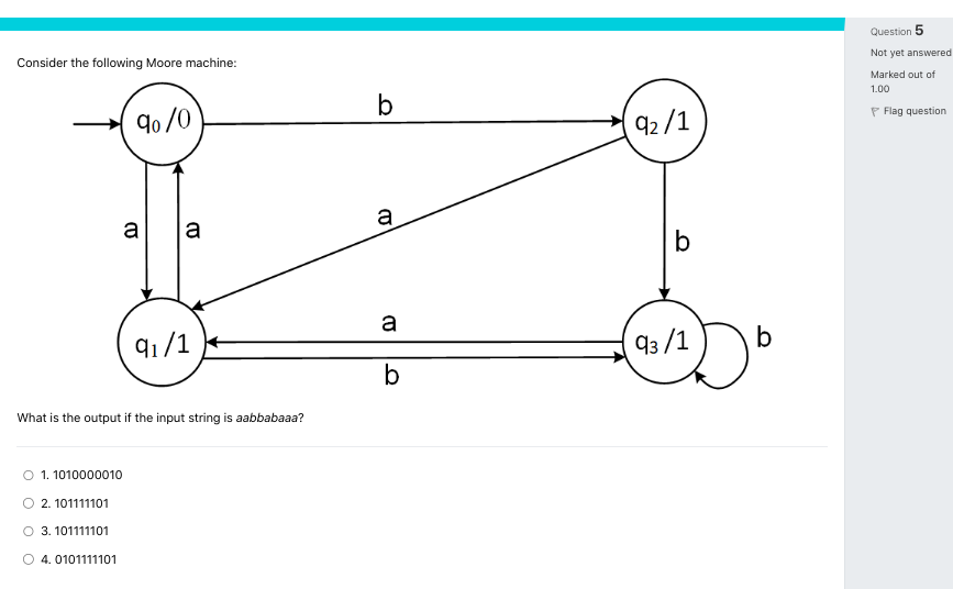 Solved Consider the following Moore machine: Not yet | Chegg.com