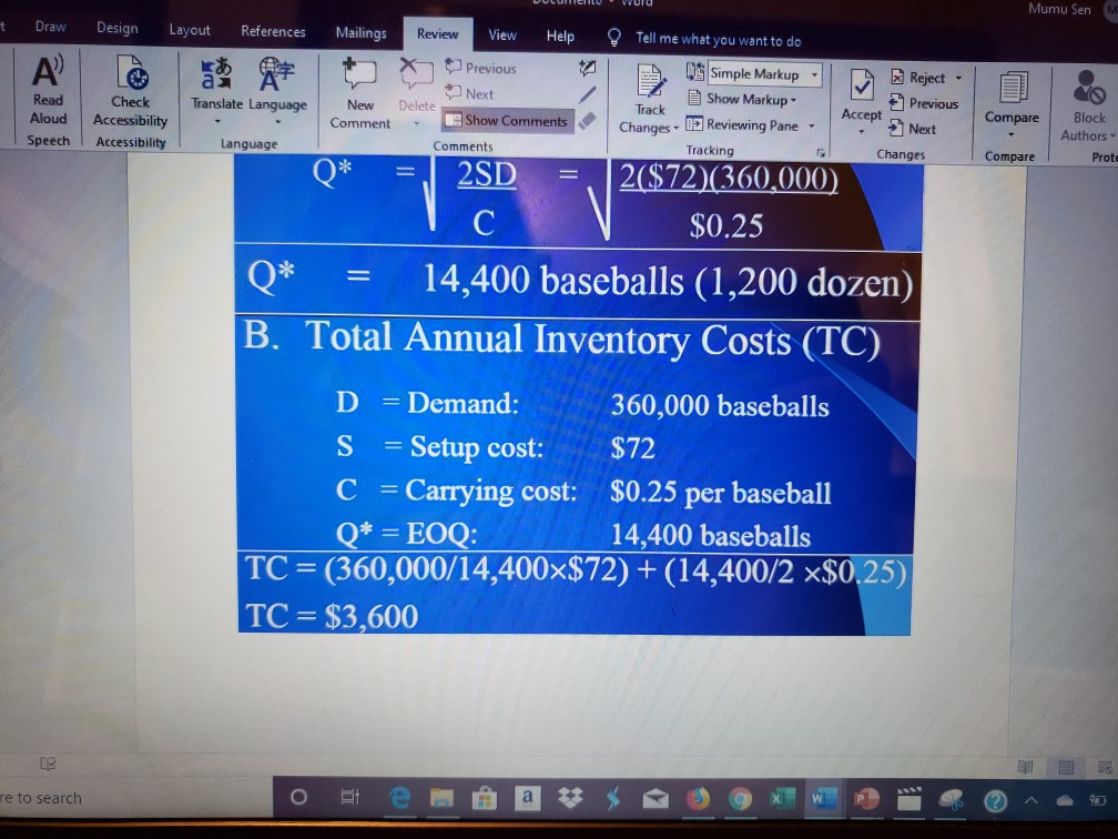 Solved Economic Order Quantity EOQ formula (Q*): Q*= 250 | Chegg.com