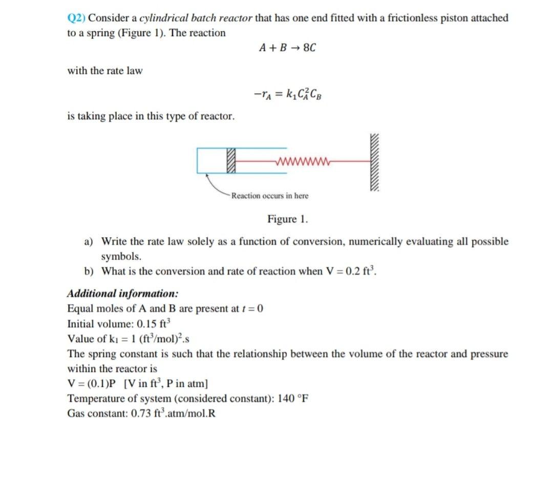 Solved Q2) Consider a cylindrical batch reactor that has one | Chegg.com