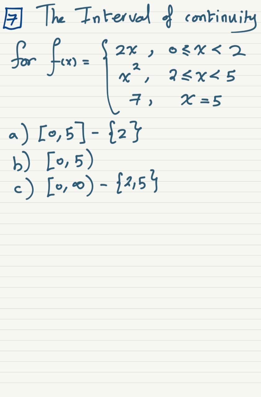 Solved 7 ﻿The Interval of continuityfor | Chegg.com