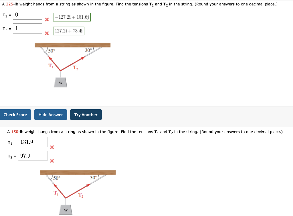 Solved A 225-lb weight hangs from a string as shown in the | Chegg.com