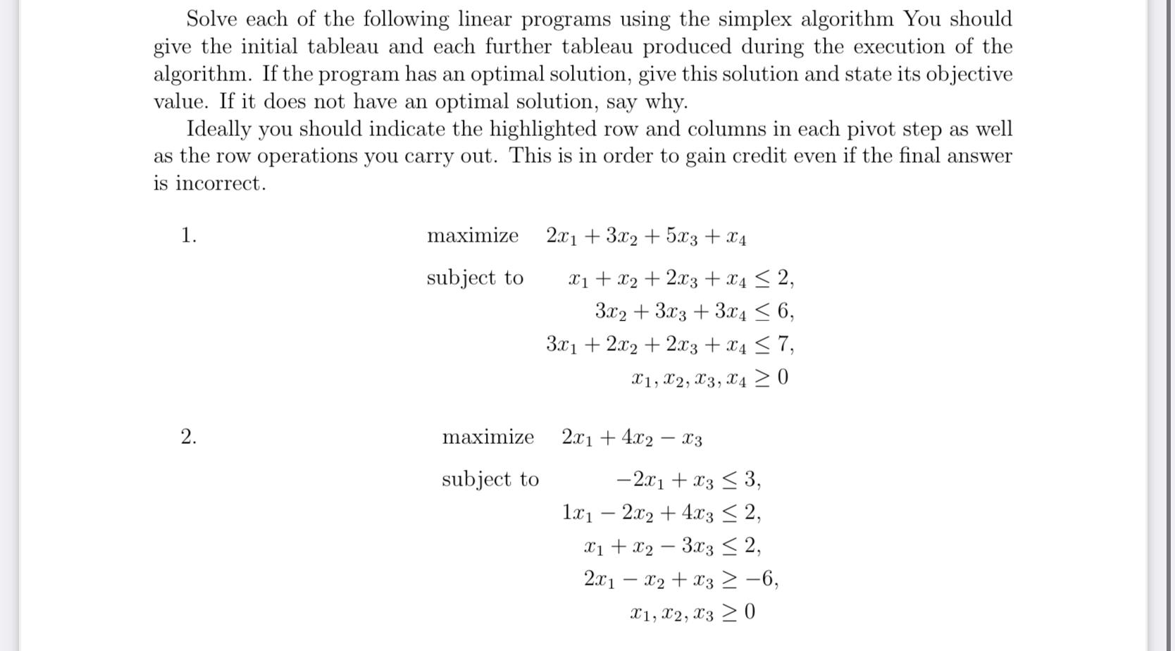 Solved Solve each of the following linear programs using the | Chegg.com