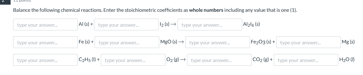 Solved Balance the following chemical reactions. Enter the | Chegg.com