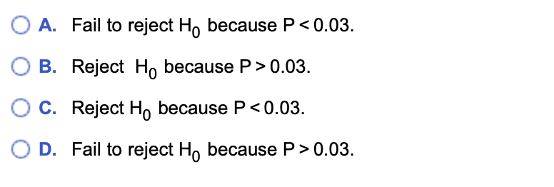 Solved Determine whether to reject or fail to reject Hy at | Chegg.com