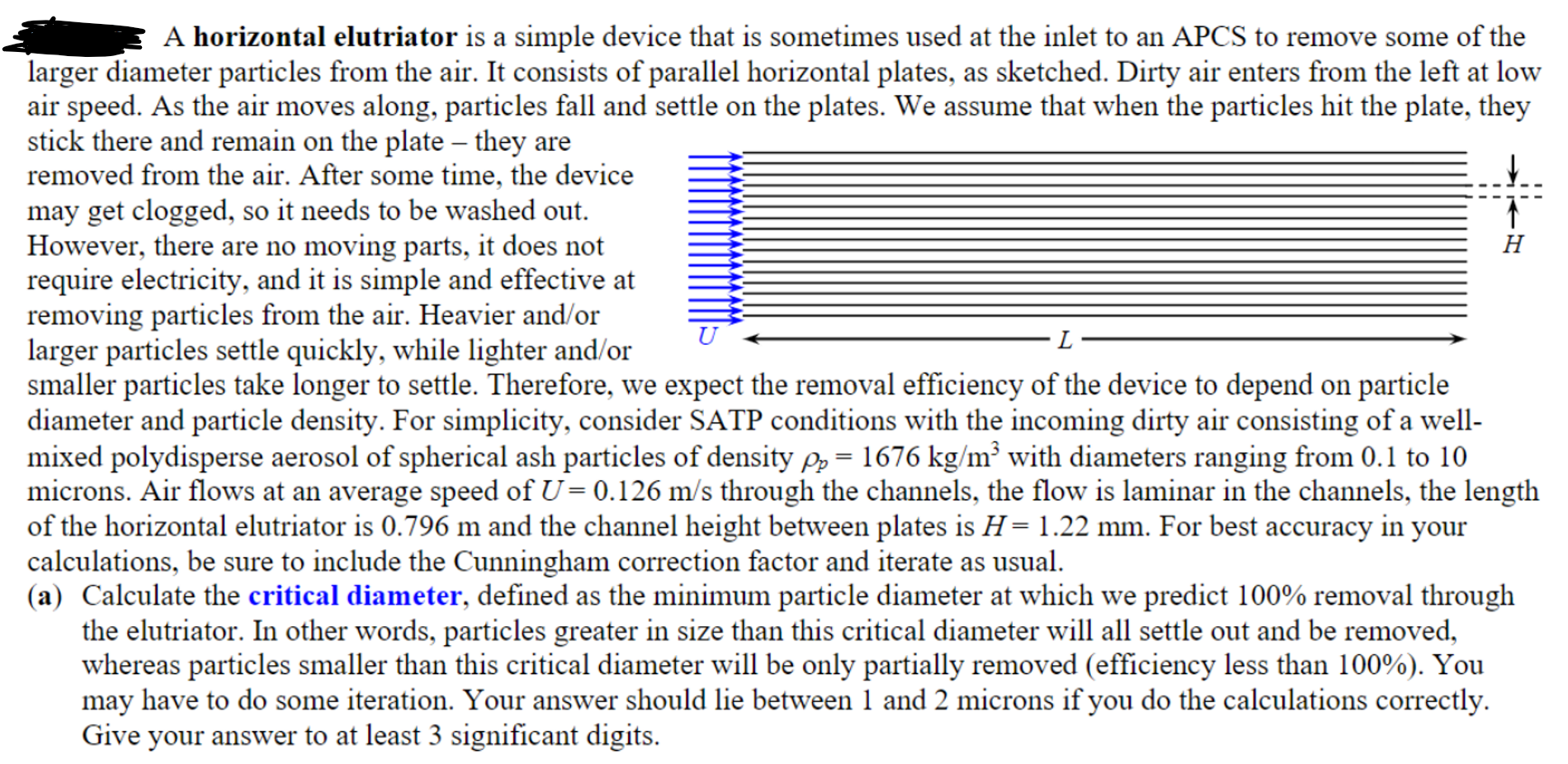 Solved I A horizontal elutriator is a simple device that is | Chegg.com