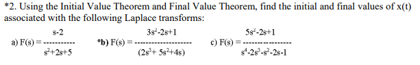 Solved *2. Using the Initial Value Theorem and Final Value | Chegg.com Solved *2. Using the Initial Value Theorem and Final Value | Chegg.com