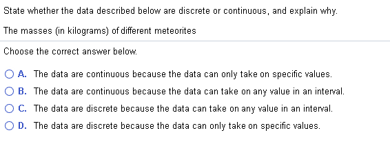 Solved State whether the data described below are discrete | Chegg.com