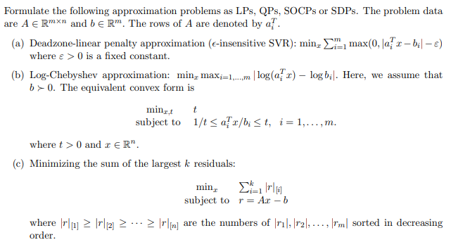 Formulate the following approximation problems as | Chegg.com
