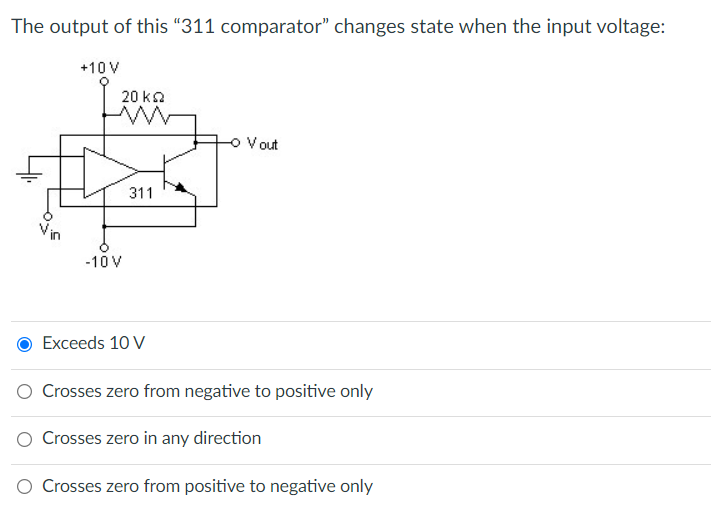 Solved The output of this "311 comparator" changes state | Chegg.com