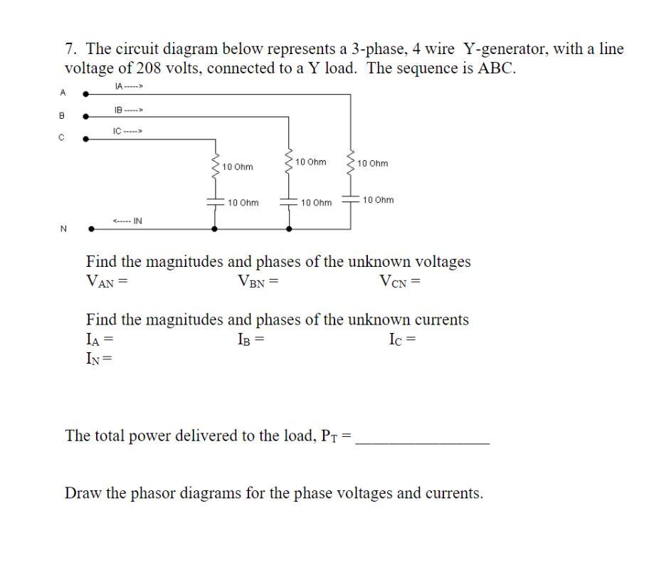 Solved 7. The circuit diagram below represents a 3-phase, 4 | Chegg.com