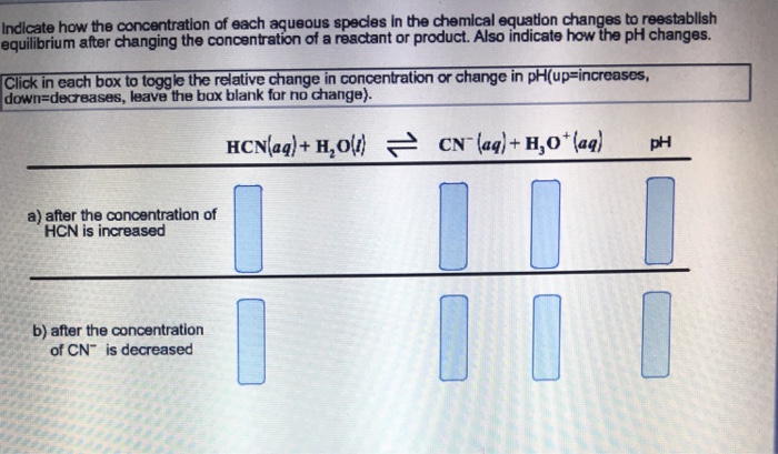 Solved Indicate how the concentration of each aqueous | Chegg.com