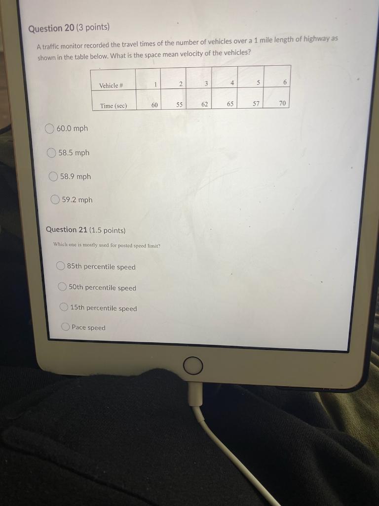 Solved Question 20 (3 points) A traffic monitor recorded the | Chegg.com