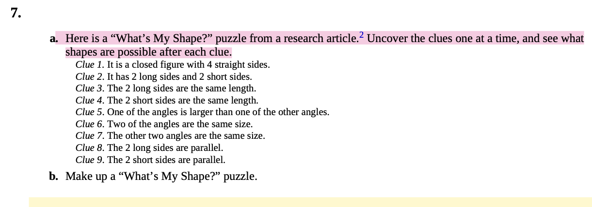 Solved a. Here is a "What's My Shape?" puzzle from a | Chegg.com